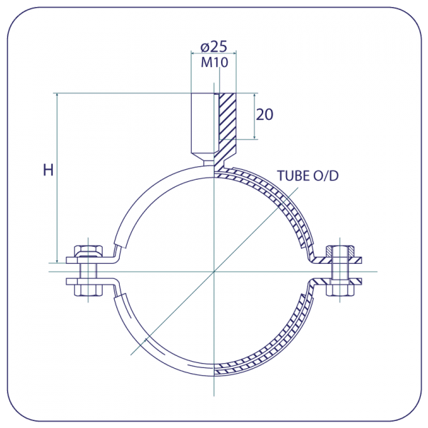 Bolted Pipe Clip C/W Blue Insert BossedType - Concept Stainless